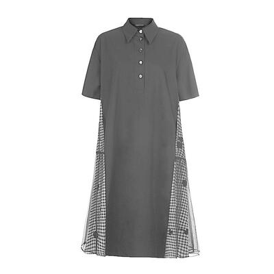 sdeer圣迪奥女装【黑白格纹】翻领棋盘格绣花网纱连衣裙S252Z1245