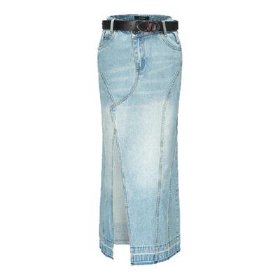 GIMING高开叉不对称牛仔长裙