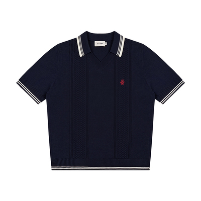 GOODBAI撞色刺绣GB logo翻领镂空正肩针织POLO