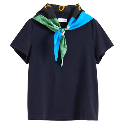 短句独家限定色丝巾印花短袖T恤