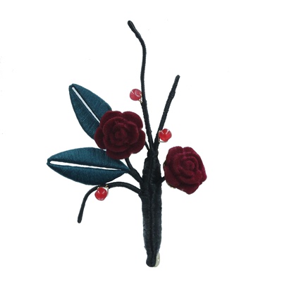 池鸢古风山茶花缠花结婚红胸针女