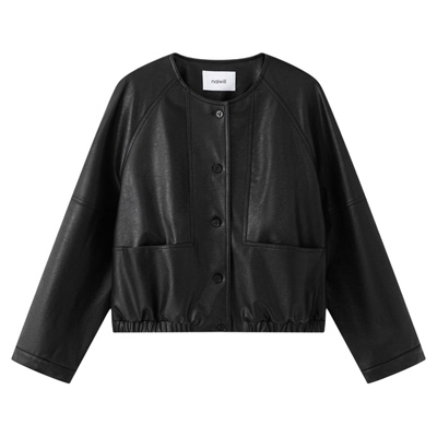 naiwill复古牛角扣皮衣外套女