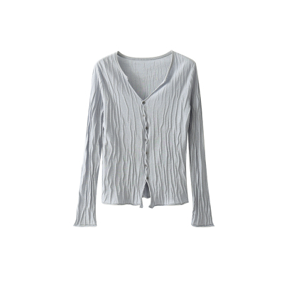 popchrio亚麻混纺v领针织开衫