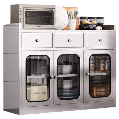 304不锈钢餐边柜厨房碗柜橱柜多功能收纳置物柜锅具微波炉储物柜