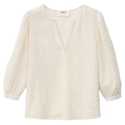 bash2026新款春季里昂刺绣随性慵懒立体提花V领衬衫上衣1E26QUAM