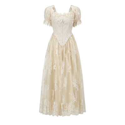 LaceMade 花烛泪 法式复古宫廷重工收藏蕾丝鱼骨连衣裙轻婚纱礼服