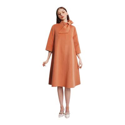 readme羊毛立领飘带双面呢大衣