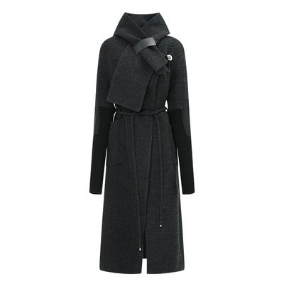 IDPAN肌理感毛呢大衣智性通勤职场防寒长款羊毛外套2025冬季新款