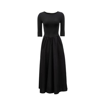 绫致CoutureMade连衣裙25冬圆领收腰七分袖拼接长裙通勤显瘦