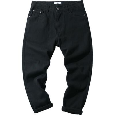 微喇黑色牛仔裤男宽松直筒