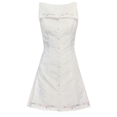 fragileheart易碎商店·风吻花枝 法式翻领全棉肌理感修身连衣裙