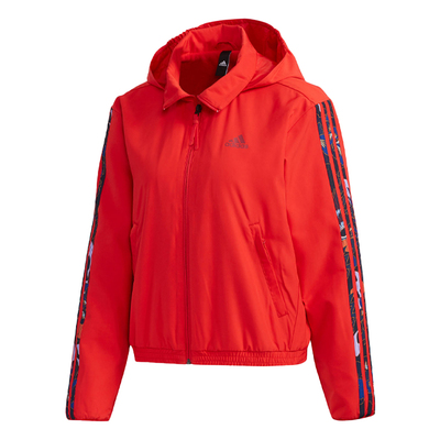 阿迪达斯女连帽三条纹夹克外套