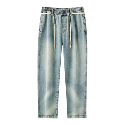 复古水洗做旧牛仔阔腿长裤