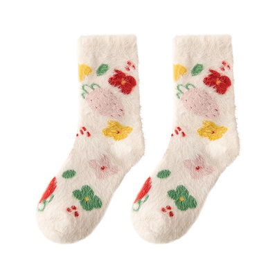 袜子女中筒袜水貂绒加厚保暖