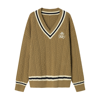 松烟抚木Uena学院风卡其色毛衣