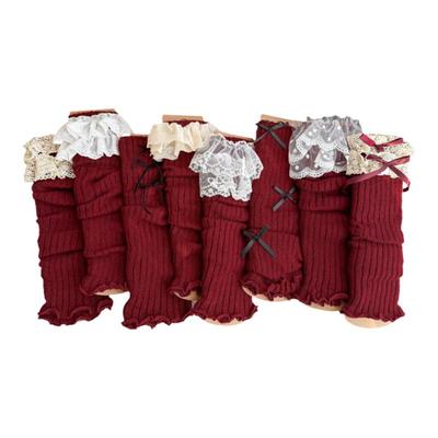 女童袜套秋冬季红色蝴蝶结