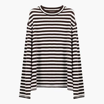 斑马纹羊毛休闲宽松圆领t恤女