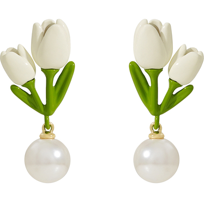 法式独特设计感白色郁金香耳环