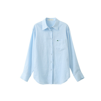 popchrio慵懒风亚麻刺绣衬衫