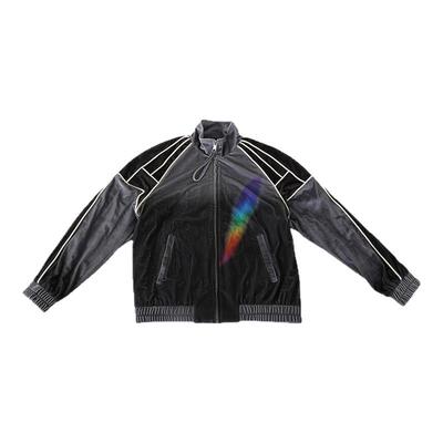 渐变灰黑色复古风彩虹丝绒棒球服