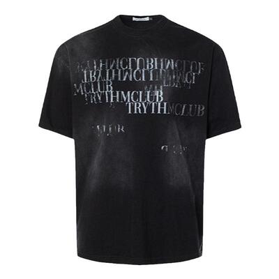 美式复古标语渐变印花水洗短袖