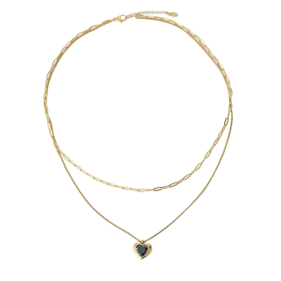 钛钢爱心吊坠法式双层项链