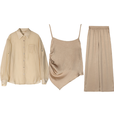 Missonep天丝抓花缎面吊带三件套