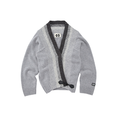 渐变花纱V领羊毛开衫潮流