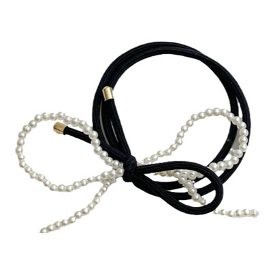 韩国东大门珍珠蝴蝶结高弹发圈头饰女高马尾神器发绳气质皮筋发饰