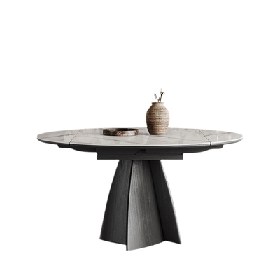 可伸缩实木高档豪华岩板餐桌