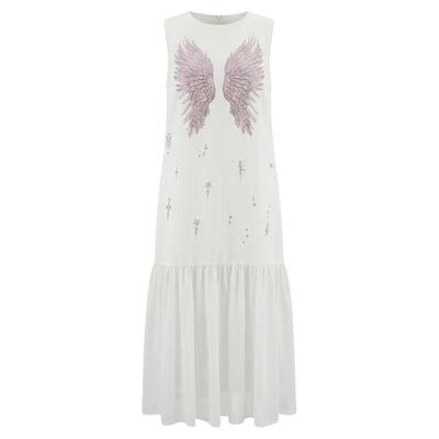 TCH温柔休闲风烫钻翅膀连衣裙女白色无袖网纱拼接长裙T78A30E1066