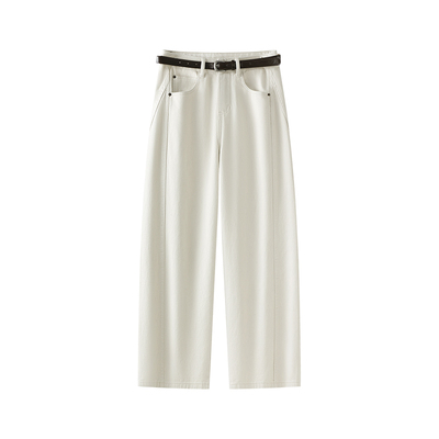 水洗棉软牛仔直筒裤女高腰长裤子