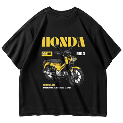 本田幼兽vintage机车摩托落肩水洗印花原创T恤男女百搭宽松短袖