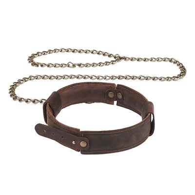 KINK疯马皮出口复古项圈男束缚饰品古铜色做旧collar 可拆卸牵引