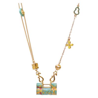 岁岁安新中式珐琅同心锁项链