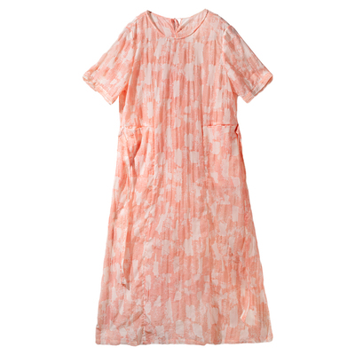 棉麻连衣裙粉色显瘦长裙