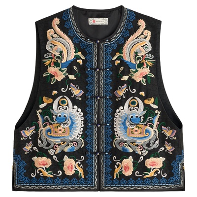 曼加塔新中式香云纱龙凤流光马甲