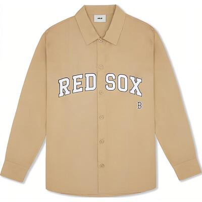 MLB SS24 学院风通勤百搭长袖衬衫 男女同款 米黄色