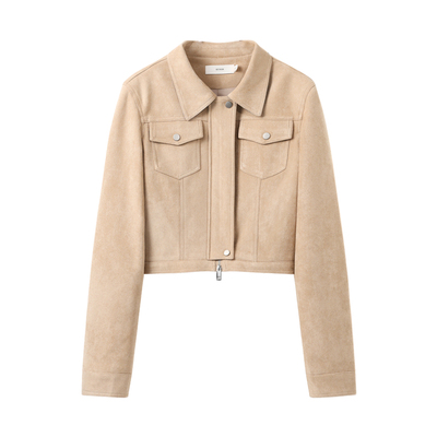 西町村屋拼接外套女2026春季新款休闲麂皮格纹时尚上衣XABA10365