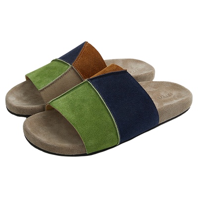 IMMI26SS女式绒面四拼色拖鞋