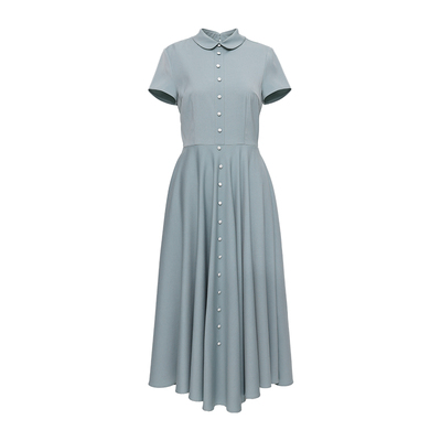 娃娃领短袖时尚优雅伞裙粉色