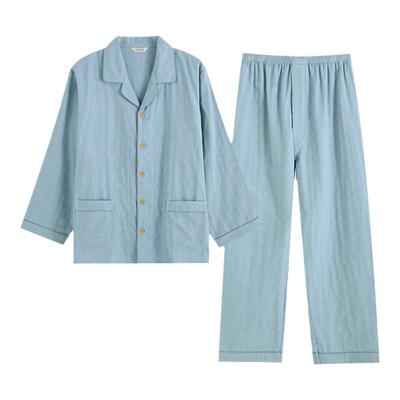 纯棉3层纱提花休闲睡衣男罗丝美