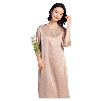 桑蚕丝真丝提花缎中袖连衣裙