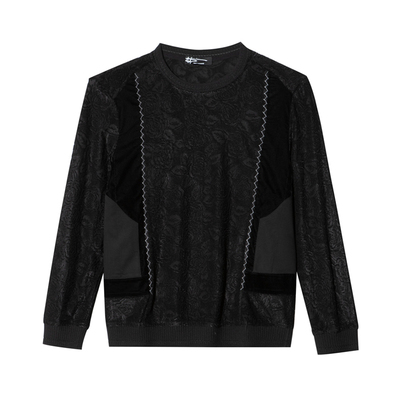 时尚拼接舒适长袖圆领针织T恤