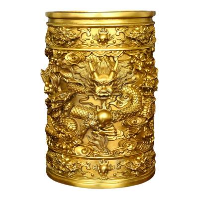 铜九龙香筒摆件客厅佛堂插香用品