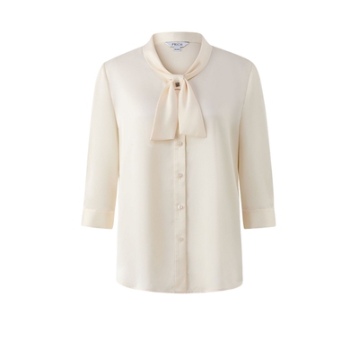 PRICH时尚优雅飘带领七分袖缎面衬衫春季垂顺气质上衣女