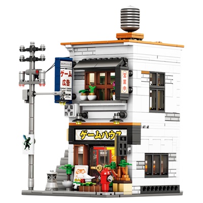 国产积木MOC日式街机店拼装模型