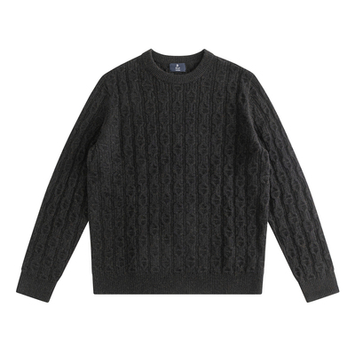 END HOMME lp高端秋冬新款Napier羊绒羊毛混纺经典绞花圆领毛衣男