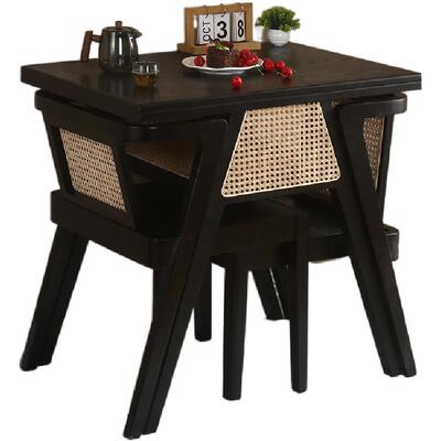 实木阳台桌三件套茶桌家用休闲藤编侘寂风一桌二椅喝茶小户型桌子