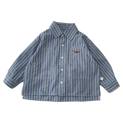 小男孩条纹长袖衬衫纯棉衬衣潮酷